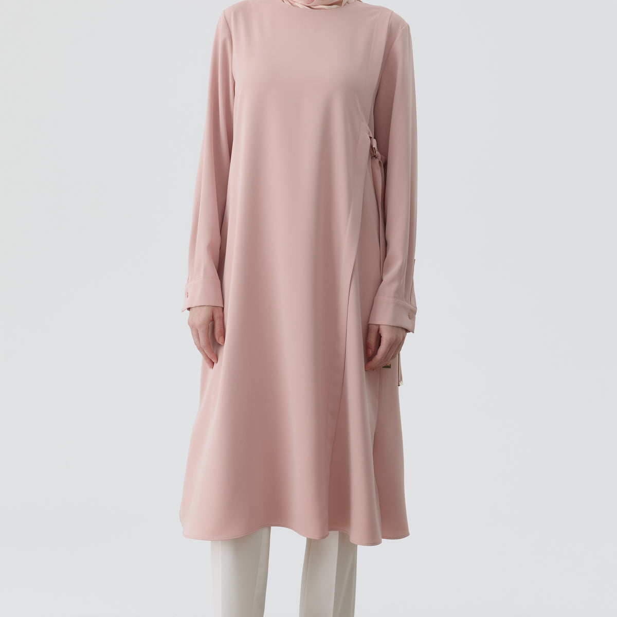 Aller Detaylı Yan Bağlamalı Tunik - Pudra – TUĞBA