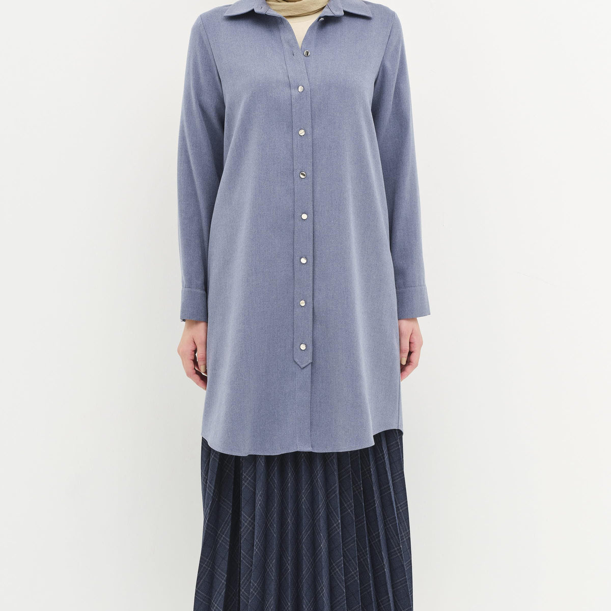 Buttoned Placket Detailed Tunic - Indigo – TUĞBA