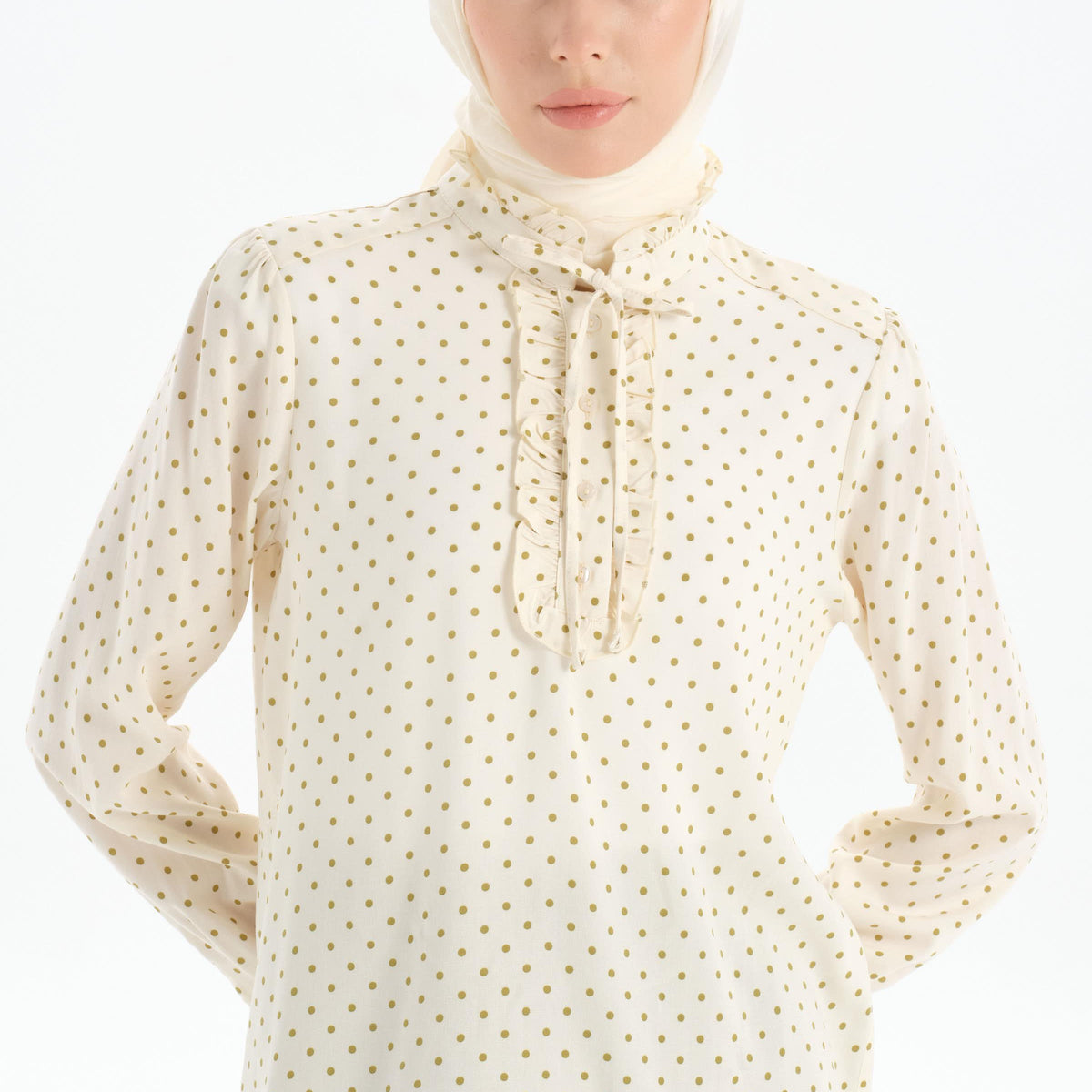 Ruffle Detailed Polka Dot Blouse - Ecru – TUĞBA