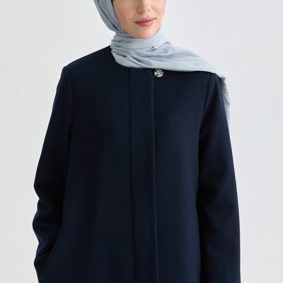 Crew Neck Hidden Button Placket Coat – TUĞBA