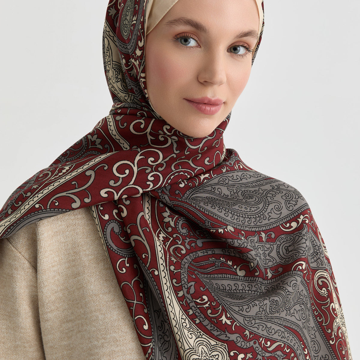 Etnik Şal Desenli Natural Şal - Bordo – TUĞBA