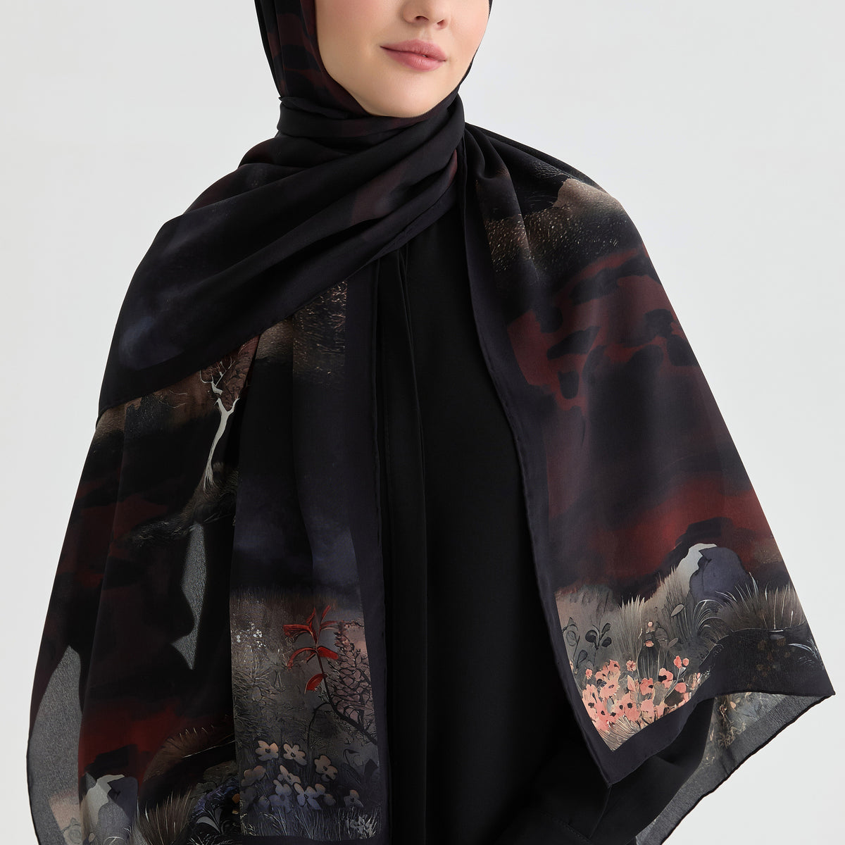 Maren Krep İpek Şal - Bordo – TUĞBA