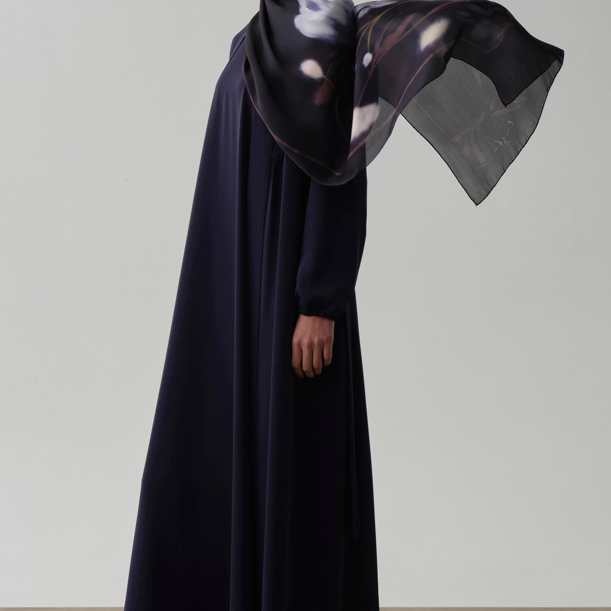 Pleated Waist Belted Abaya - Navy Blue – TUĞBA