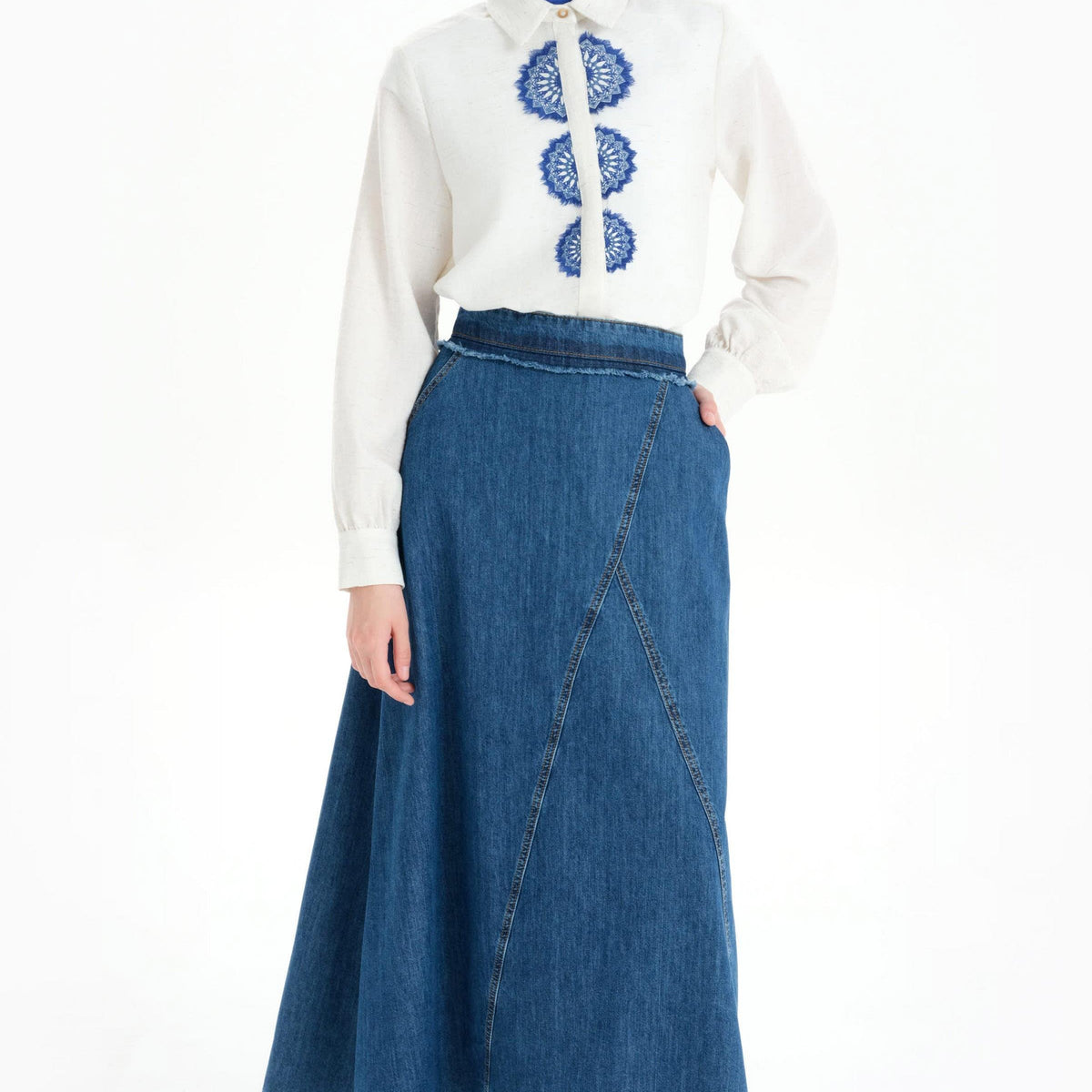 Cepli Denim Çan Etek - İndigo – TUĞBA