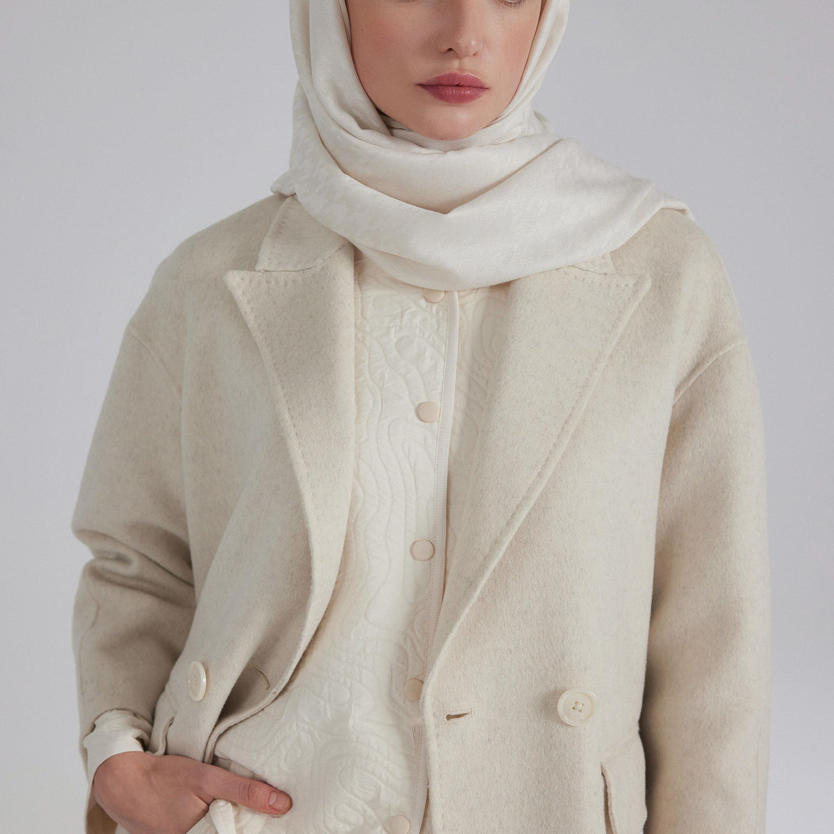 Kruvaze Düşük Kol Kaban - Ekru – TUĞBA