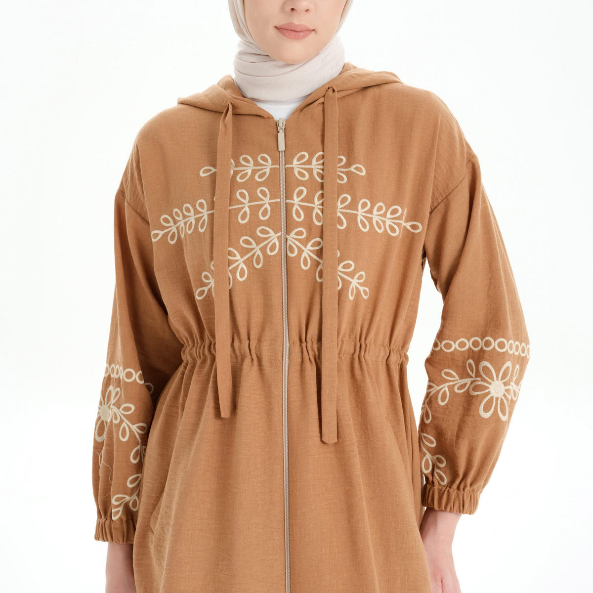 Embroidered Zipper Closure Wear and Go - Tan – TUĞBA