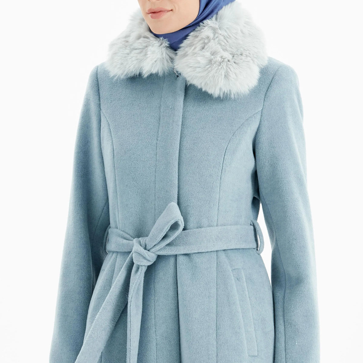Fur Collared Cashew Coat - Blue – TUĞBA